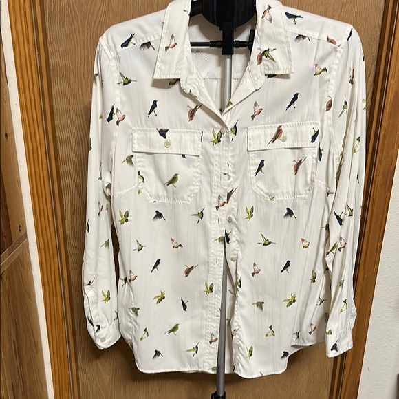 Eddie Bauer | Tops | Eddie Bauer White Button Down Shirt With Bird ...